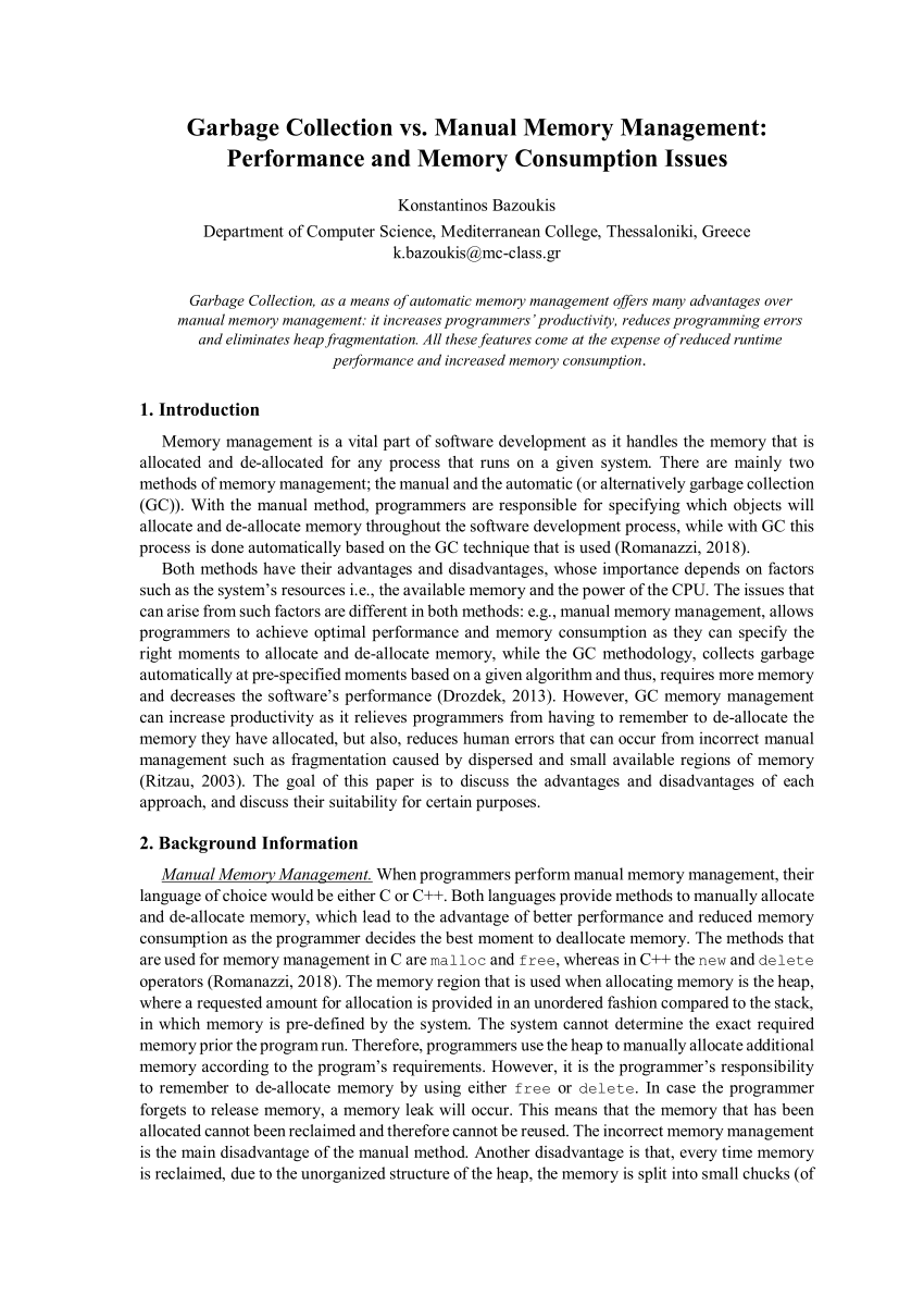 Comparative Analysis Of Garbage Collection Vs Manual Memory Management – peerdh.com